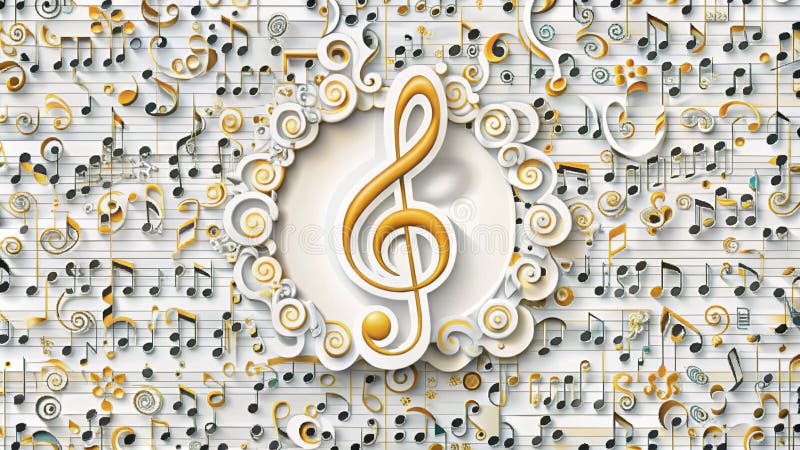 Golden Treble Clef Music Notes White Background Composition Stock ...