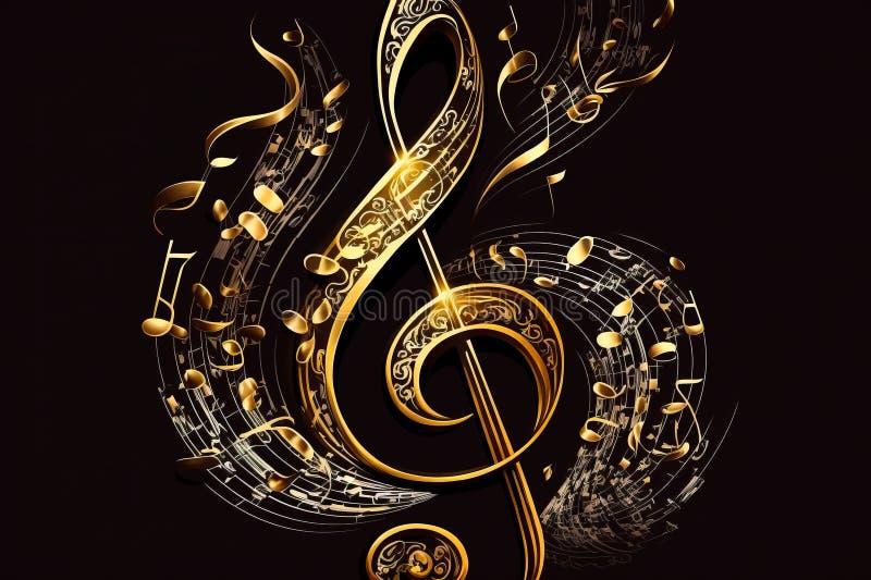 Yellow Musical Note with Music Notes on Grungy Black Background ...
