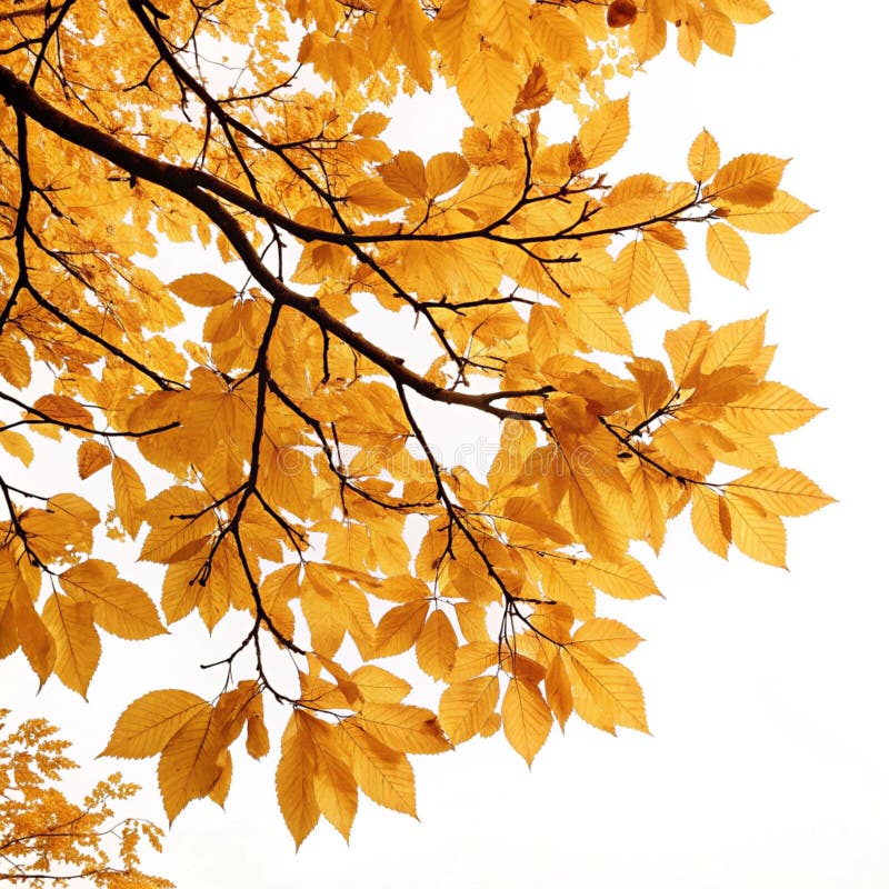 Golden Tree Branch with Leaves Isolated on White Background Stock ...