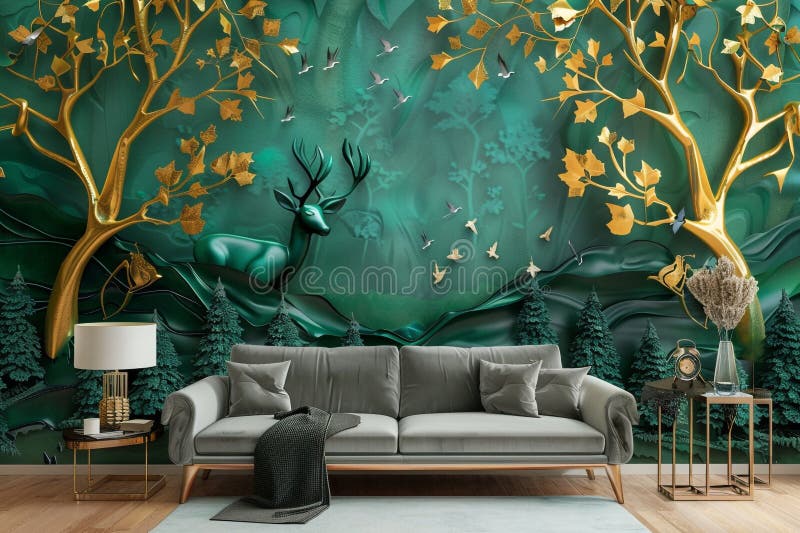 Golden Tree and Deer Wall Art Stock Image - Image of featuring, foliage ...
