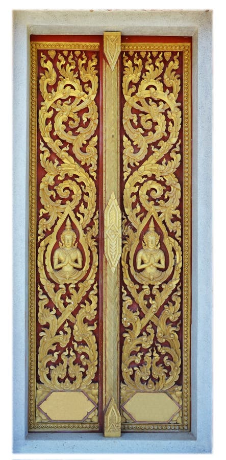 Golden God (Deva) on the Red Wall Thai Art Stock Photo - Image of ...