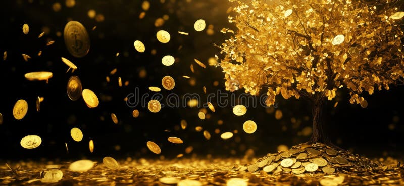Golden Fortune Tree Wealth Growth Shining Coins Stock Photos - Free ...