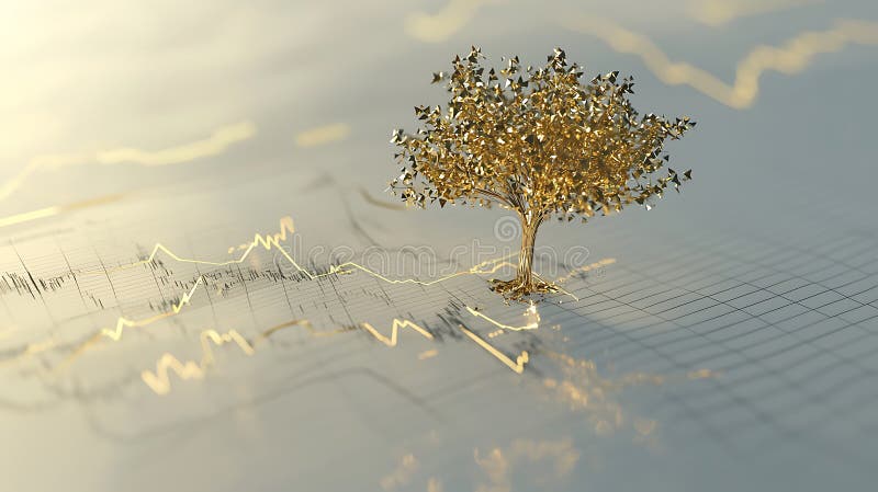 Golden Tree on Financial Growth Chart Stock Image - Image of market ...