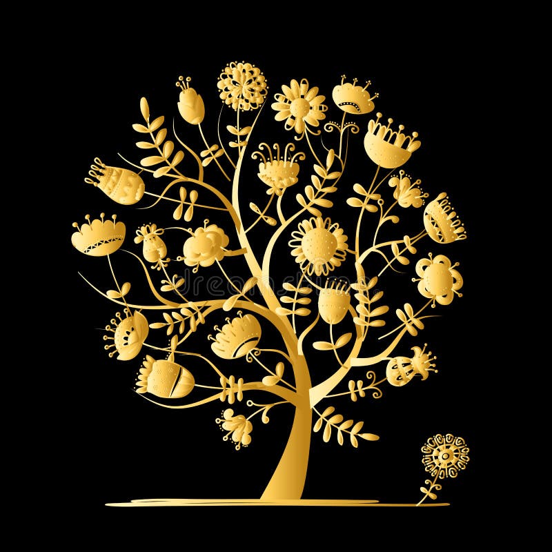 Golden Tree With Golden Apples Stock Illustration - Illustration of ...
