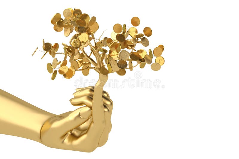 Golden Tree and Gold Hand.3D Illustration. Stock Illustration ...