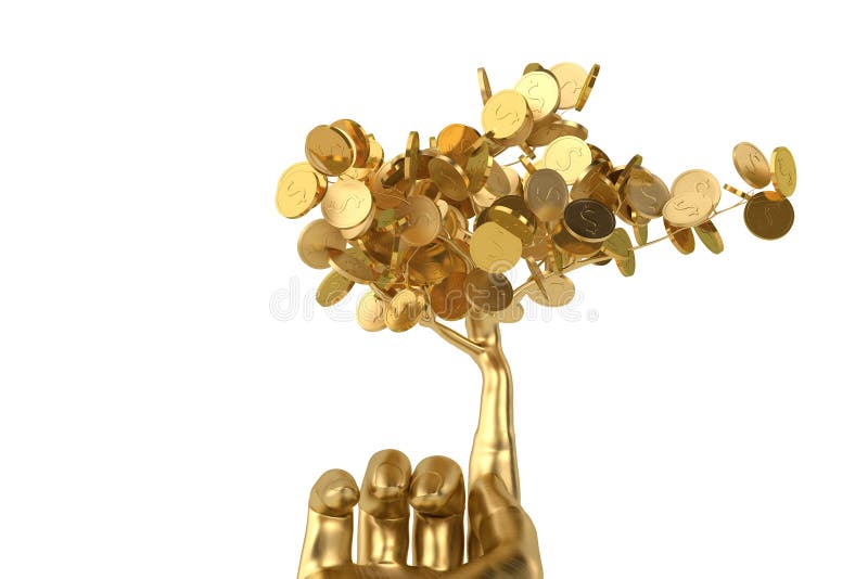 Golden Tree and Gold Hand.3D Illustration. Stock Illustration ...