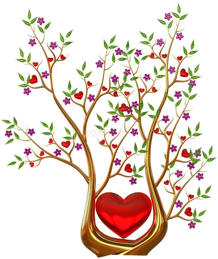 Golden Tree with Hearts and Butterflies Stock Illustration ...