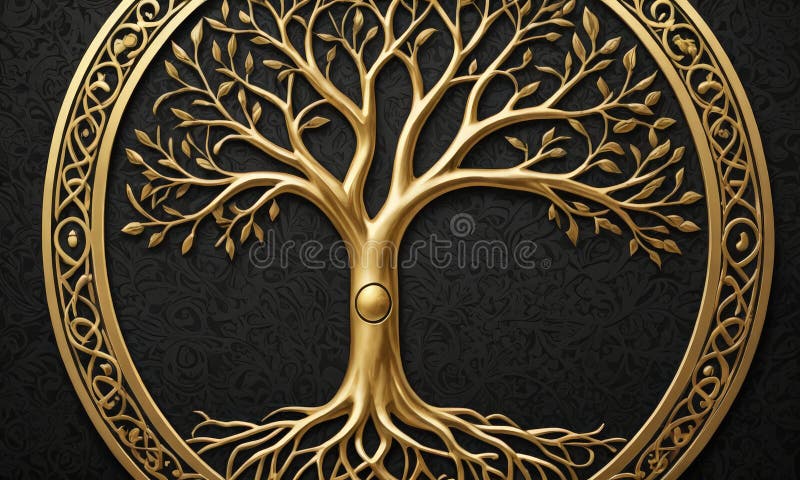 Golden Tree with Intricate Branches and Roots is Encased within ...