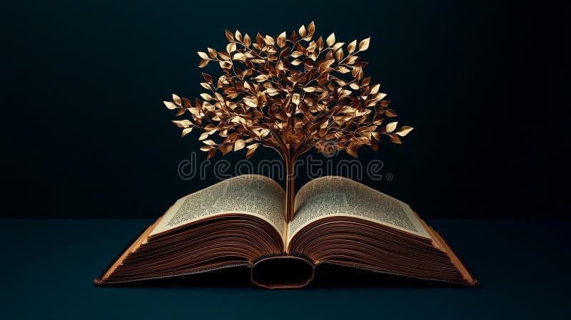 Golden Tree of Knowledge Book, 3D Render, Wisdom, Knowledge, Growth Knowledge Tree, Golden Book ...