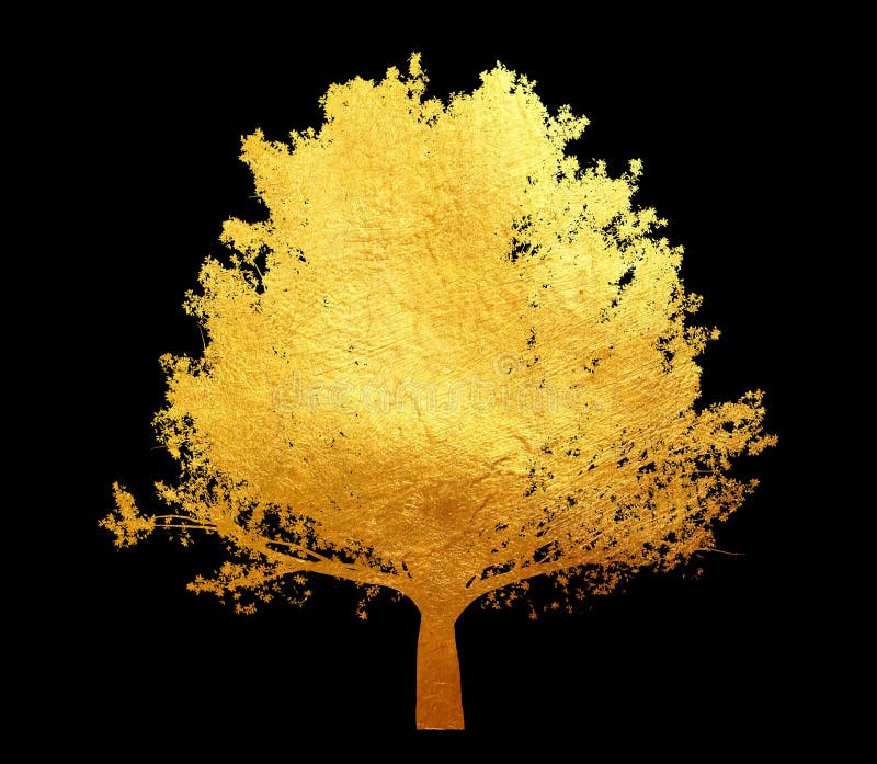 Golden Tree with Leaves Isolated on Black Background Stock Photo ...