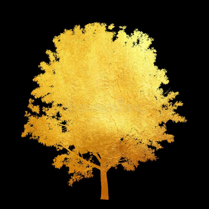 Golden Tree with Leaves Isolated on Black Background Stock Illustration ...