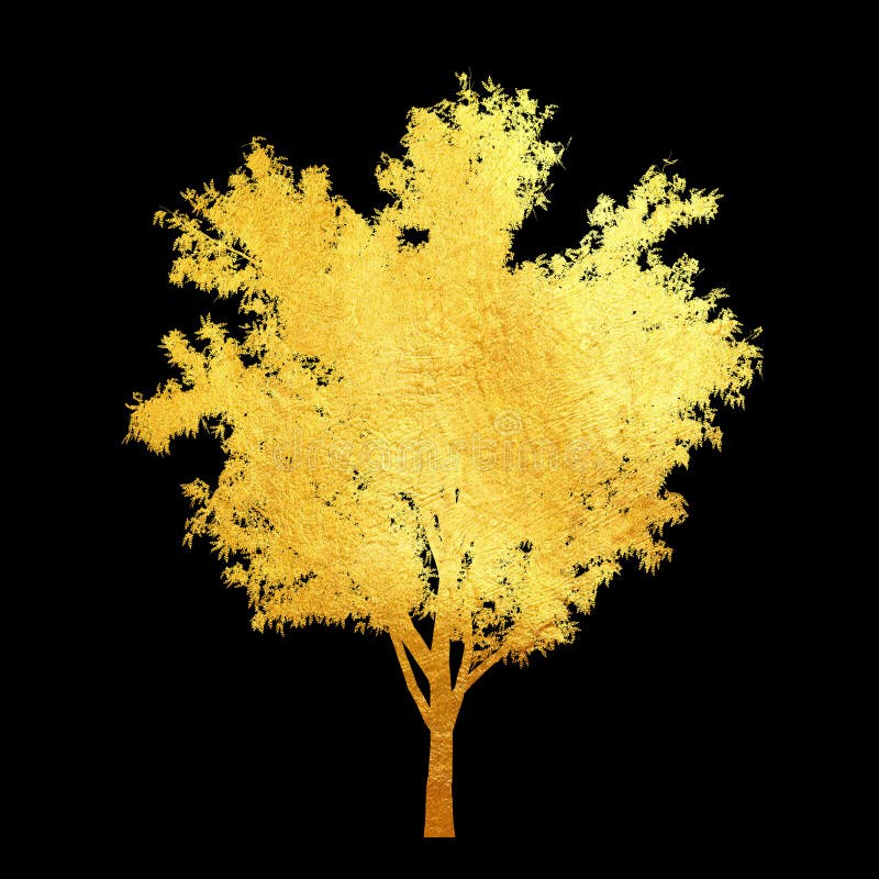 Golden Tree with Leaves Isolated on Black Background Stock Photo ...