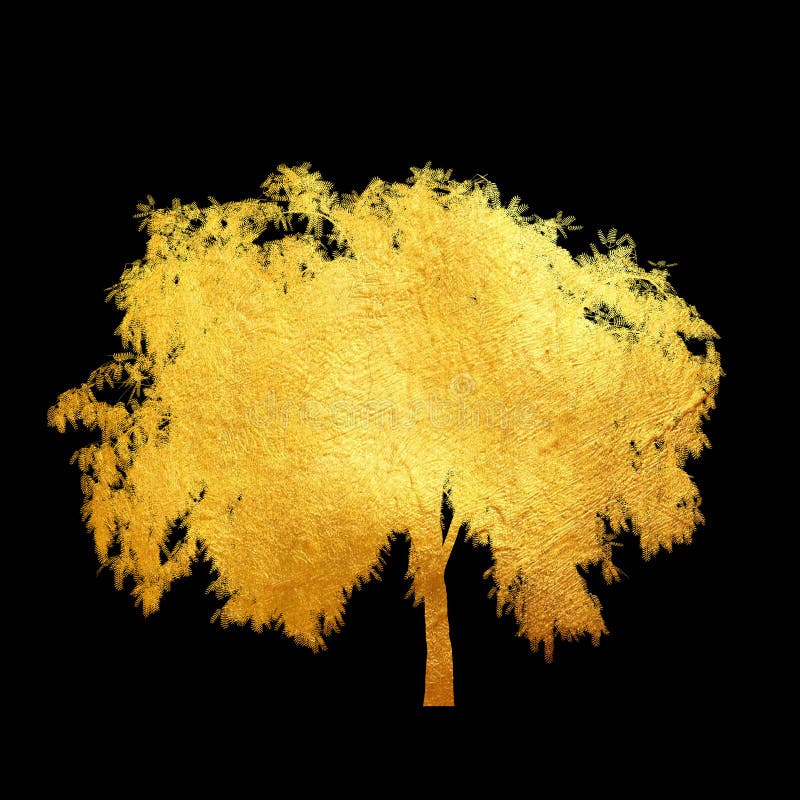 Golden Tree with Leaves Isolated on Black Background Stock Illustration ...
