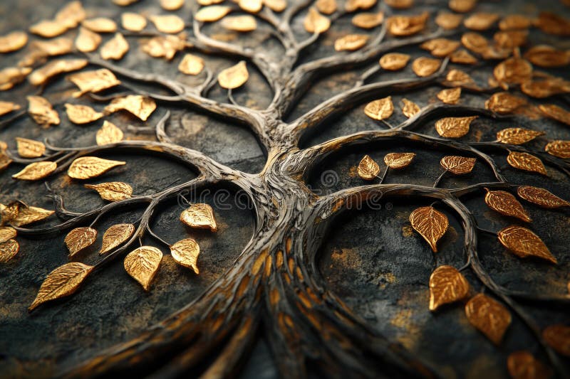 A Golden Tree of Life Silhouetted Against a Dark, Mysterious Background ...