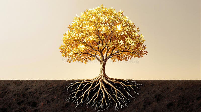 Golden Tree of Life: Symbol of Growth and Prosperity Against Neutral ...