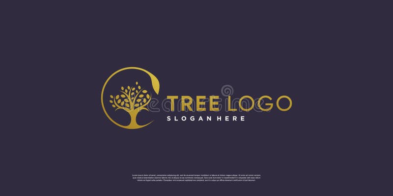 Golden Tree Logo with Creative Abstract Element Style Premium Vector ...