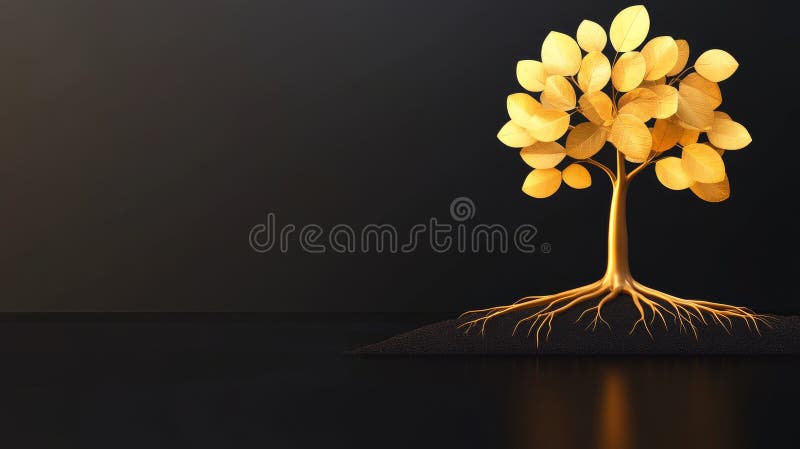 Golden Tree of Prosperity a 3D Render of a Golden Tree with Deep Roots ...