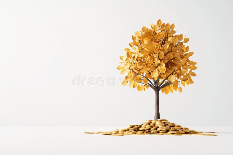 Golden Tree Representing Asset Growth with Visualization of Prosperity ...