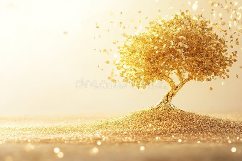 A Golden Tree Representing Financial Growth Stands on a Soft Beige ...