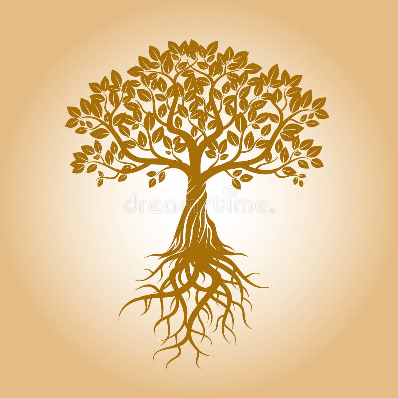Golden Tree and Roots. Vector Illustration. Stock Illustration ...