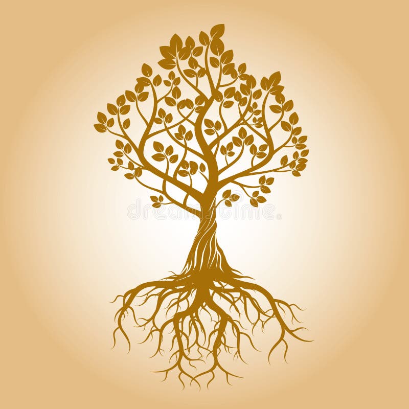 Golden Tree and Roots. Vector Illustration Stock Illustration ...