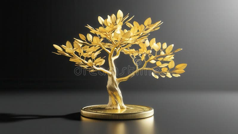 Golden Tree Sculpture Coin Base, Symbolizing Growth and Prosperity ...