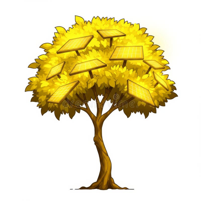 Golden Tree with Solar Panels: a Digital Illustration Stock Illustration - Illustration of ...