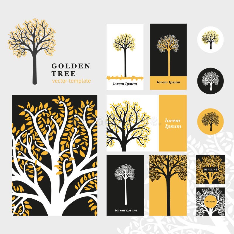 Golden tree template stock vector. Illustration of leaves - 65766788