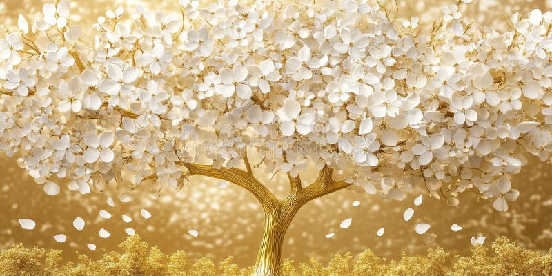 Golden Tree of White Blossoms: a Luminous Scene of Abundance with ...