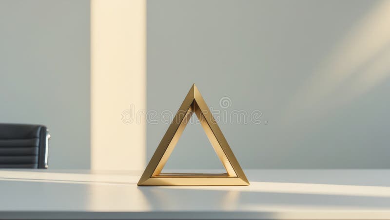 Golden Triangle Geometric Shape on Table in Modern Office Stock ...