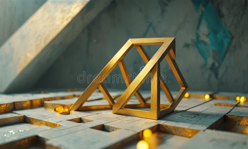 A Golden Triangle is Sitting on a Grey Surface. Stock Illustration ...