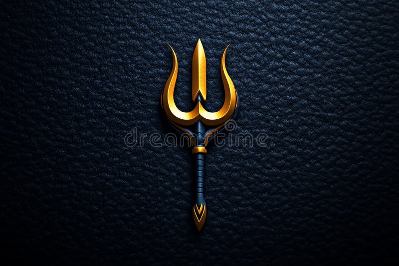 A Golden Trident with Blue Accents Against a Dark Blue Leather ...