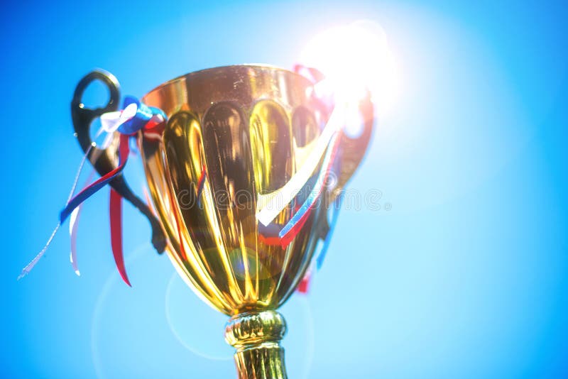 Man with Trophy Blue Background Stock Image - Image of competition ...