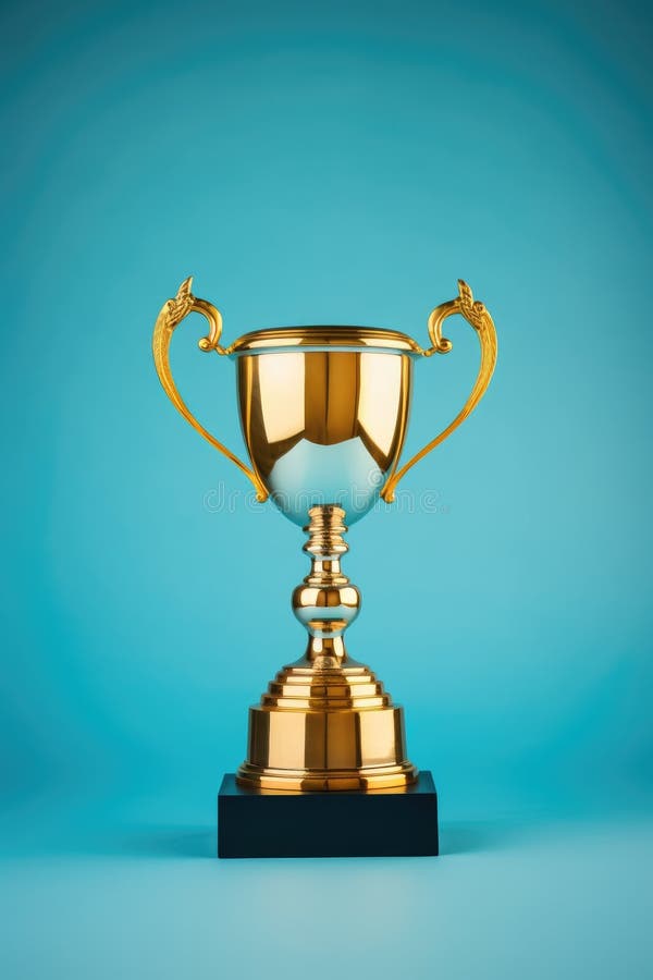 Golden Trophy on Blue Background Stock Illustration - Illustration of ...