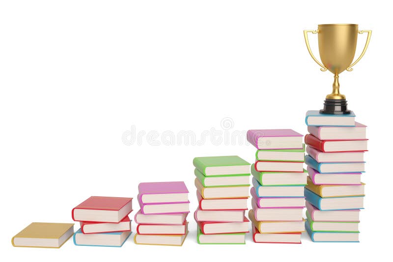 Golden Trophy on Books,3D Illustration. Stock Illustration ...