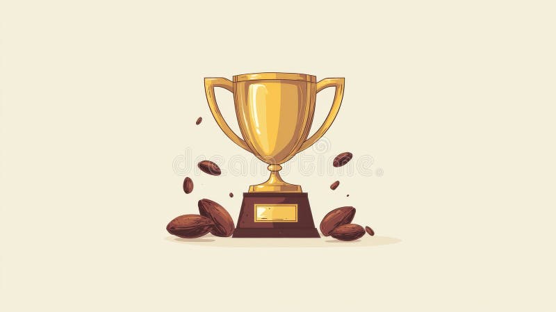 Golden Trophy with Coffee Beans on a Light Background Stock ...