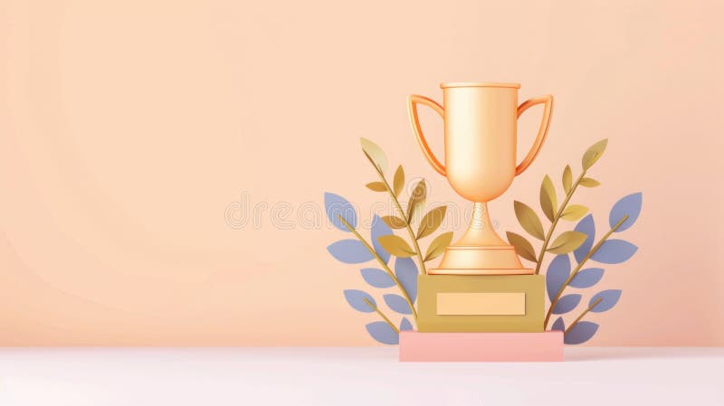 Golden Trophy with Colorful Leaves on Peach Background Stock ...