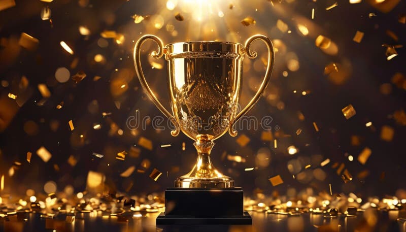 Golden Trophy Cup with Flying Confetti Stock Illustration ...