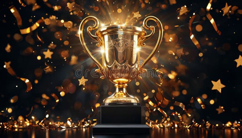 Golden Trophy Cup with Flying Confetti Stock Illustration ...