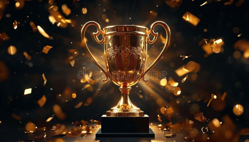 Golden Trophy Cup with Flying Confetti Stock Illustration ...