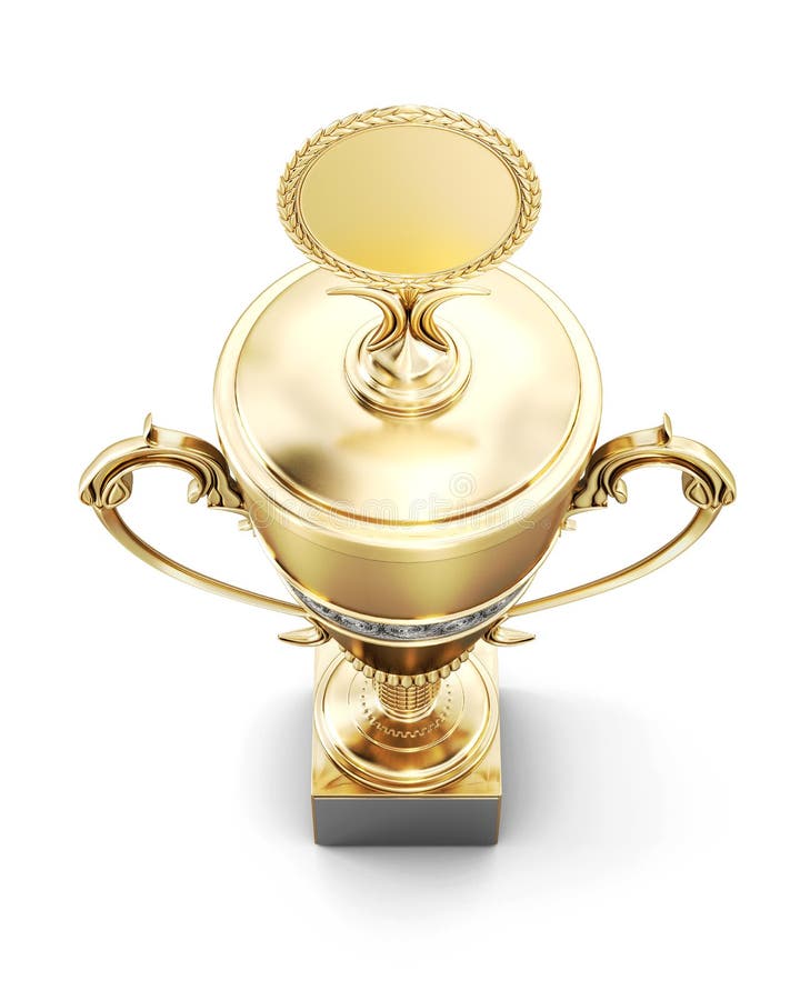 Golden Trophy Cup Isolated on White Background. Top View Stock Photo ...