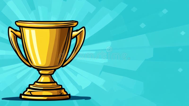 Golden Trophy Cup Standing on Blue Cartoon Background Stock Image ...