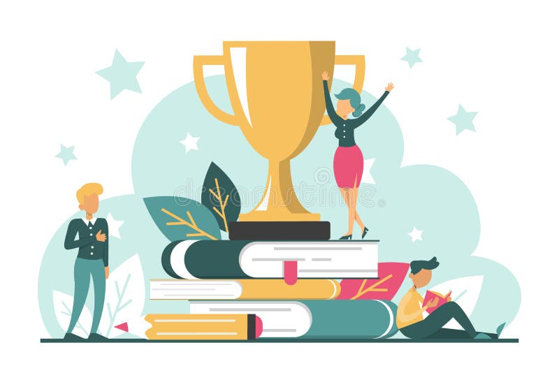 Golden Trophy Cup Standing on the Book Stack Vector Isolated Stock ...