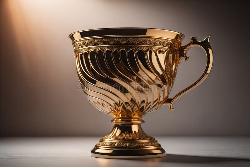 Golden Trophy Cup on Wooden Table. Award Concept Stock Illustration ...