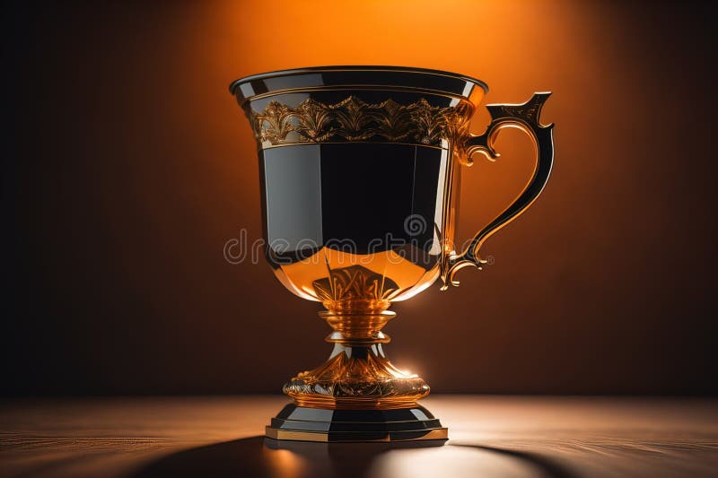 Golden Trophy Cup on Wooden Table. Award Concept Stock Illustration ...