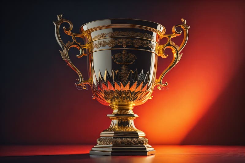 Golden Trophy Cup on Wooden Table. Award Concept Stock Illustration ...