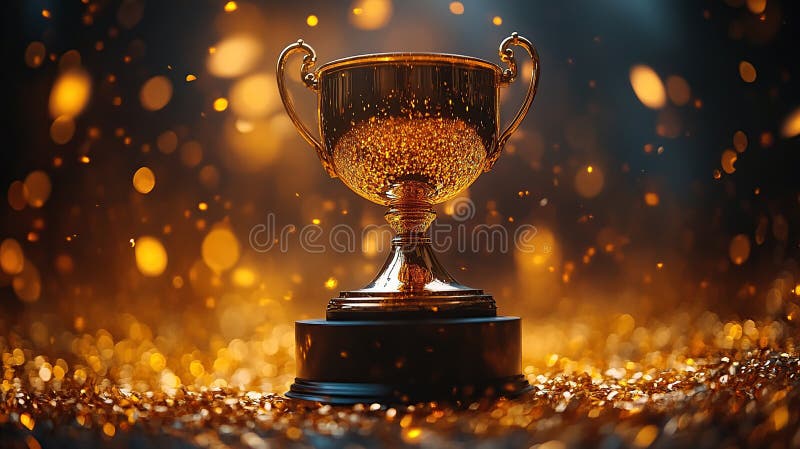 Golden Trophy on Dark Background with Sparkling Lights Stock ...
