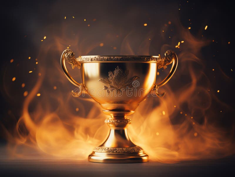 Golden Trophy in Dramatic Lighting Stock Illustration - Illustration of ...
