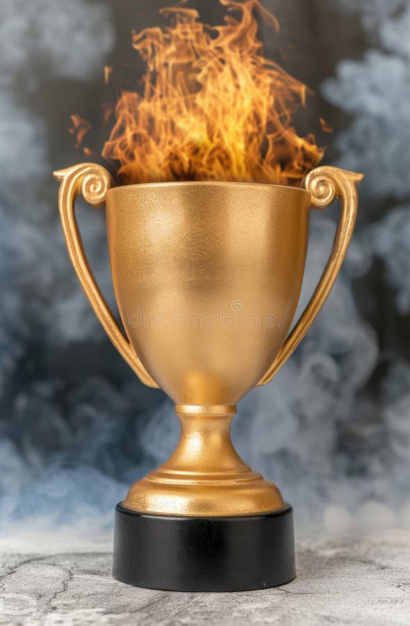 Golden trophy with flames stock illustration. Illustration of honor ...