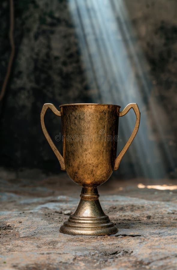 Golden Trophy in Front of Waterfall Stock Illustration - Illustration ...